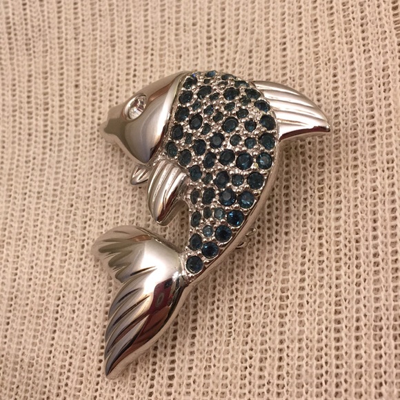 Vintage | Jewelry | Vintage Napier Blue Rhinestone Fish Pin Silvertone ...